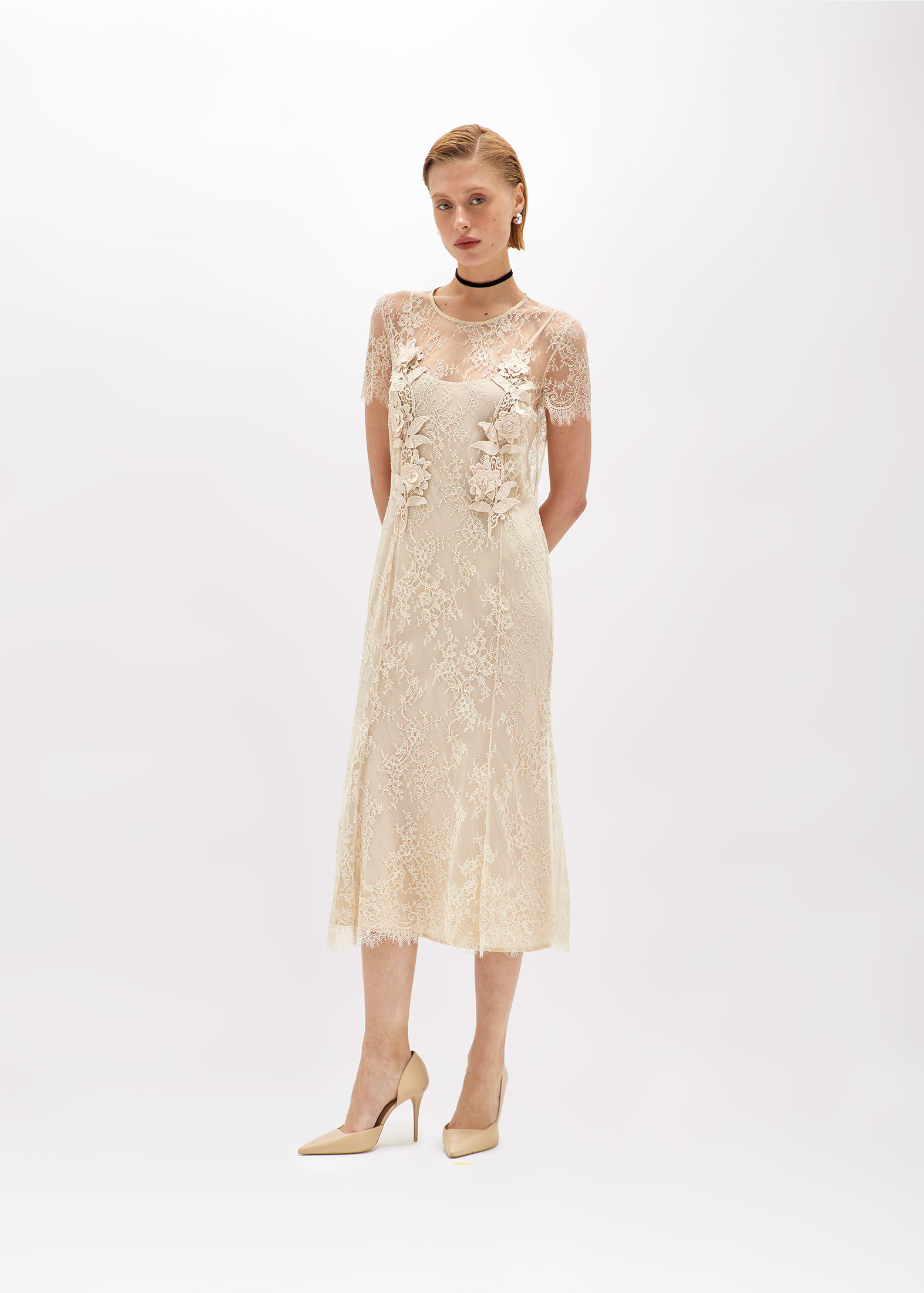 Abito Midi In Pizzo Con Ricamo | Blugirl