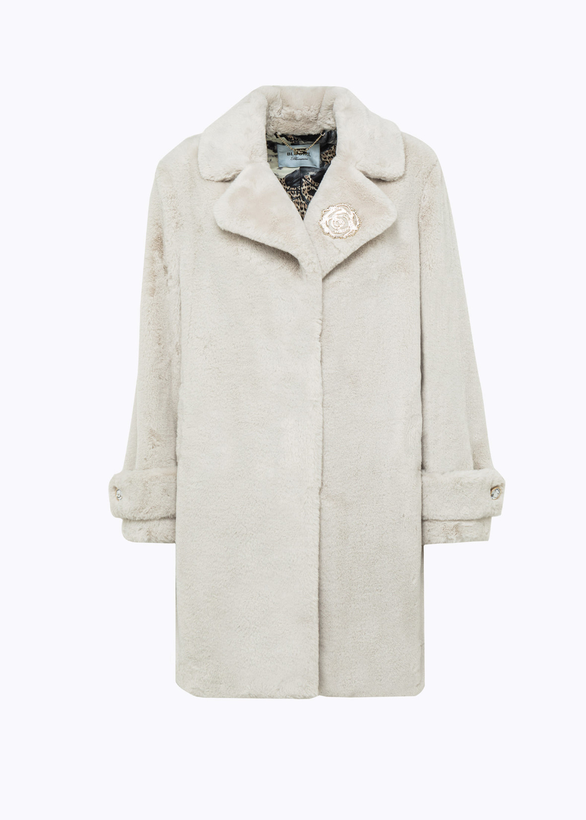 Faux Fur Coat With Brooch | Blugirl